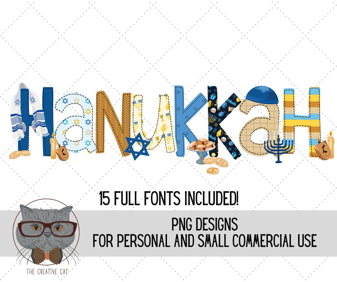 Hanukkah Alphabet PNG Font Bundle, Chanukah Letters Alpha Font ...