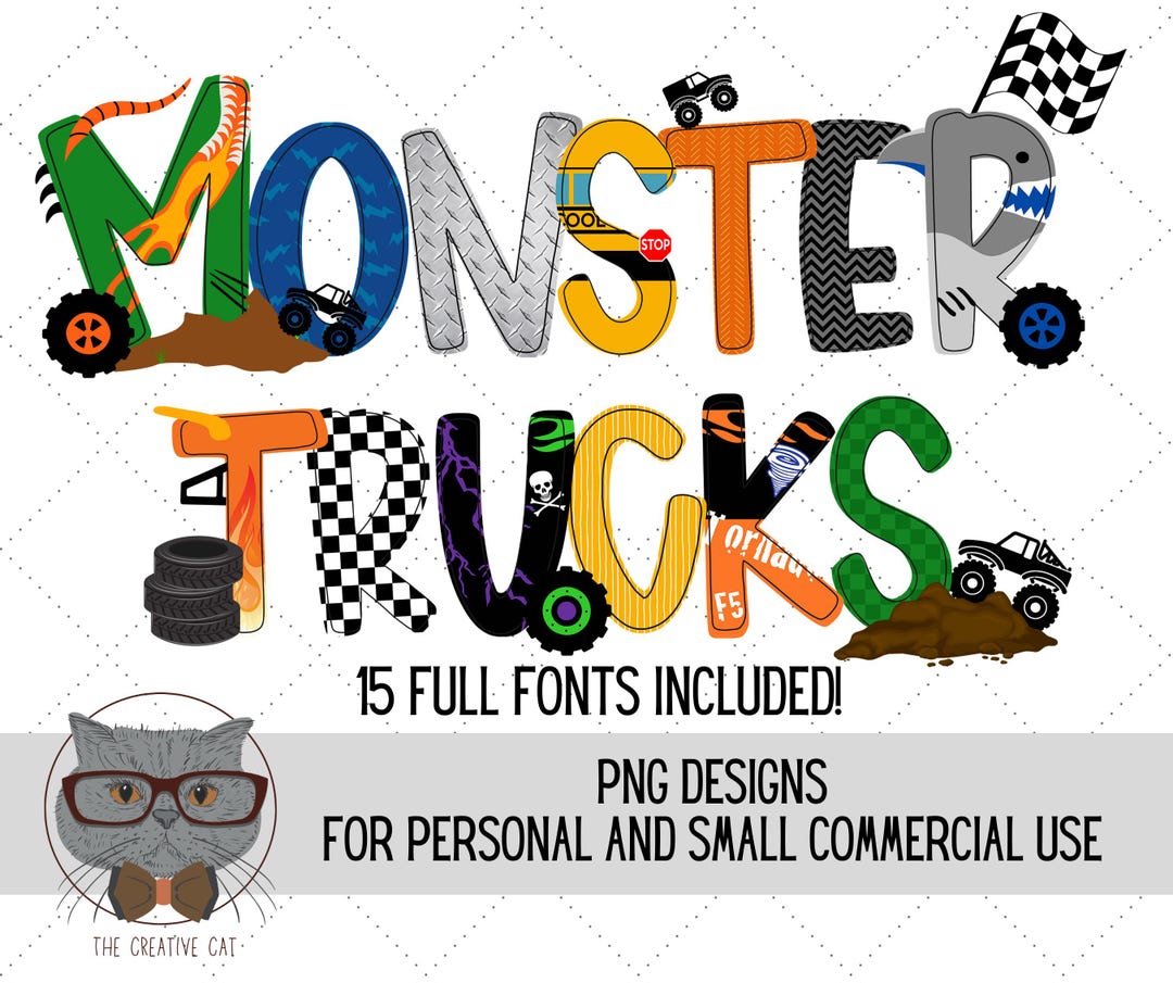 Monster Truck Alphabet PNG Font Bundle, Truck Jam Alpha Font ...