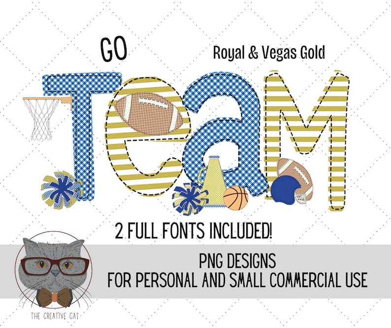 Royal and Vegas Gold Faux Applique Football Basketball Alphabet PNG ...