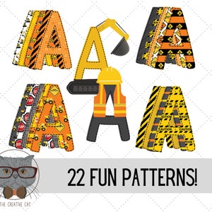 Construction Alphabet PNG Font Bundle, Builder Excavator Letters Alpha ...