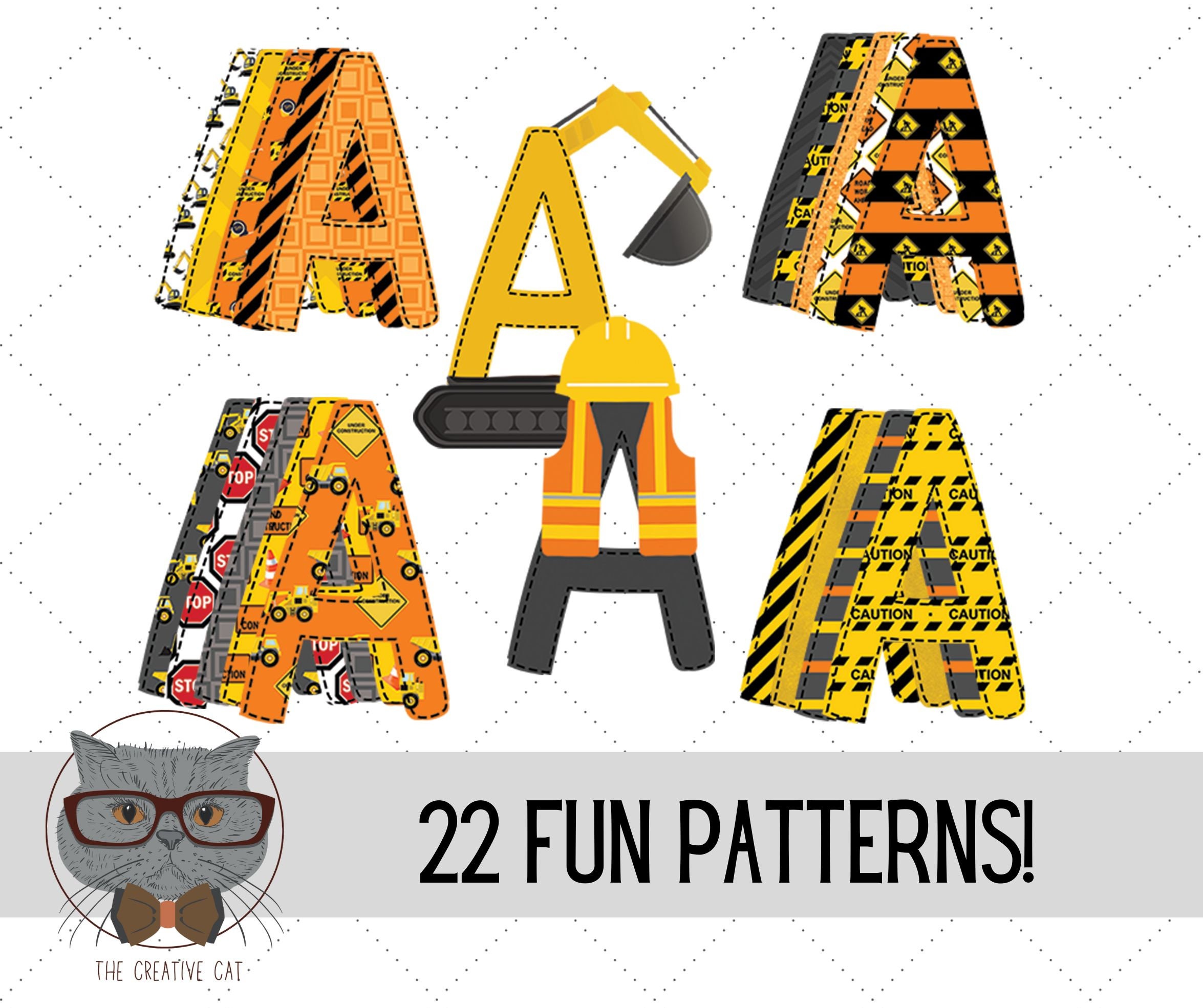 Construction Alphabet PNG Font Bundle, Builder Excavator Letters Alpha ...