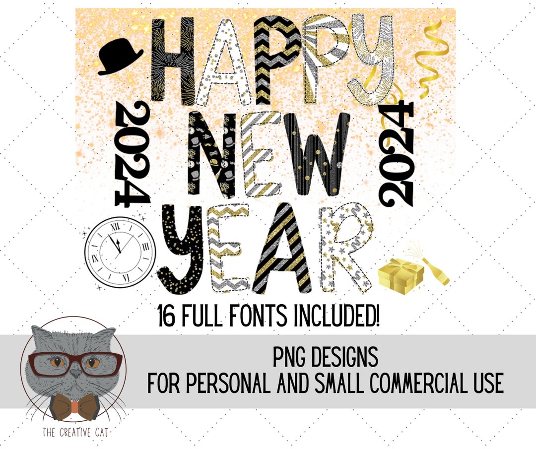 New Years Alphabet PNG Font Bundle, Party Letters Alpha Font, New Year ...