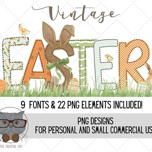 Vintage Easter Bunny Alphabet PNG Font Bundle Cute Rabbit - Etsy