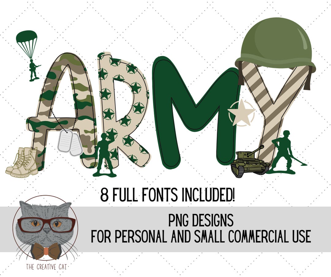 Army Military Alphabet PNG Font Bundle, Toy Soldier Alpha Font ...