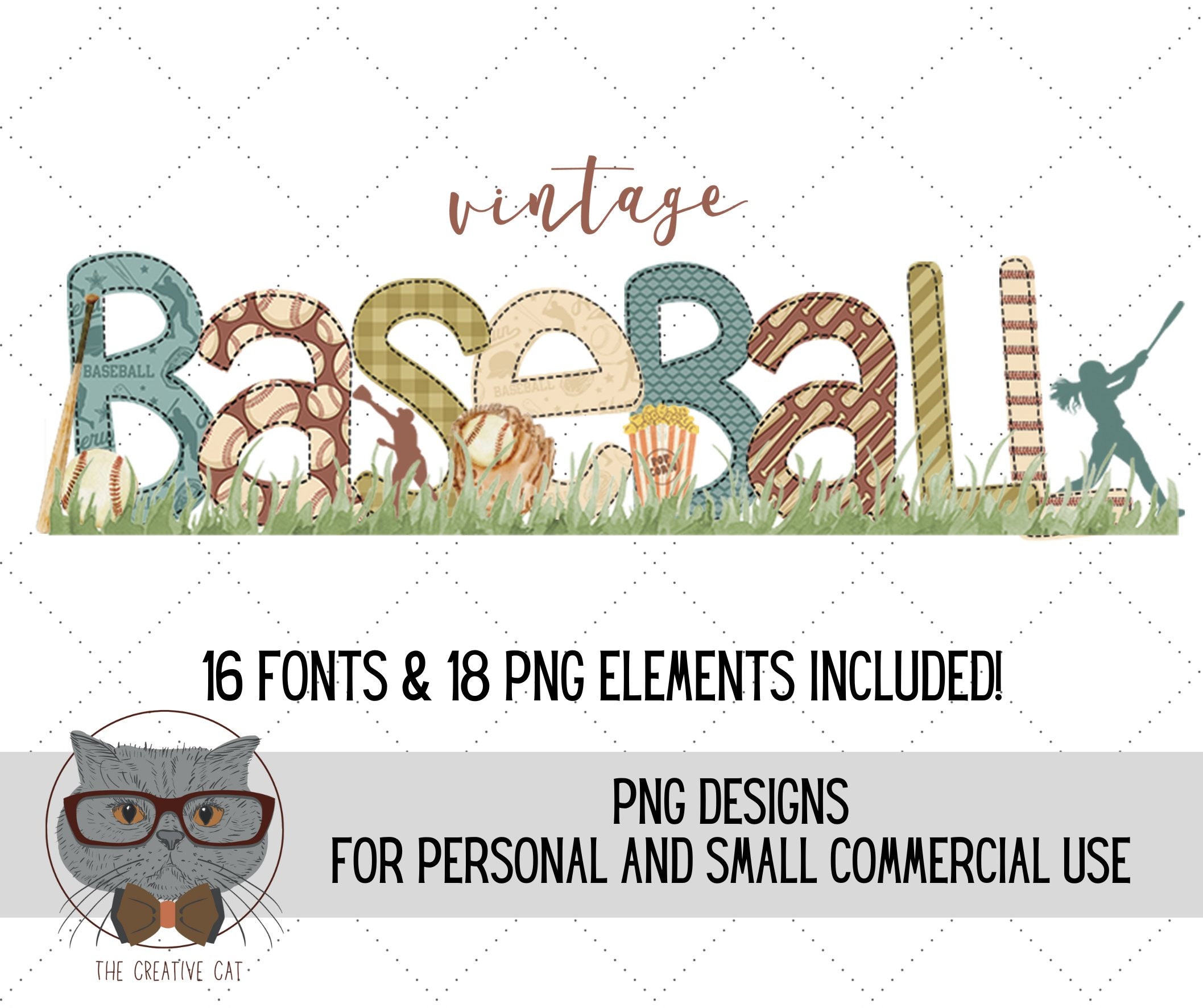 Vintage Baseball Alphabet PNG Font Bundle, Baseball Softball Letters ...