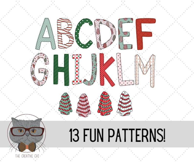 Christmas Tree Cake Alphabet PNG Font Bundle, Mini Tree Cake Letters ...