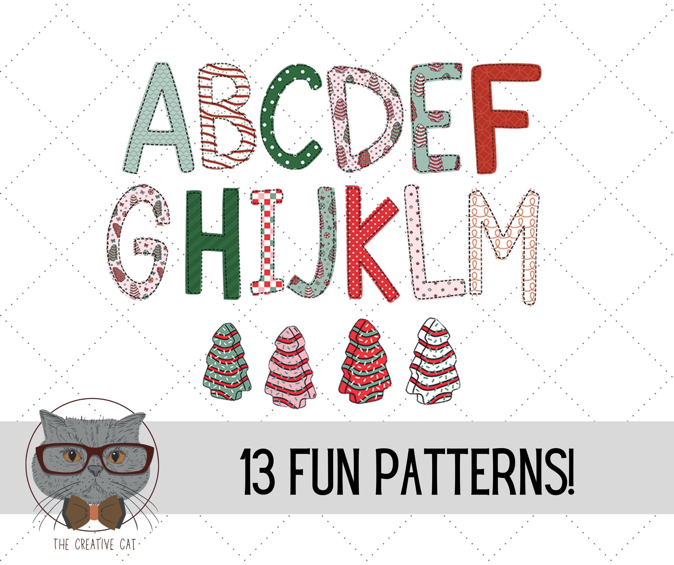 Christmas Tree Cake Alphabet PNG Font Bundle, Mini Tree Cake Letters ...