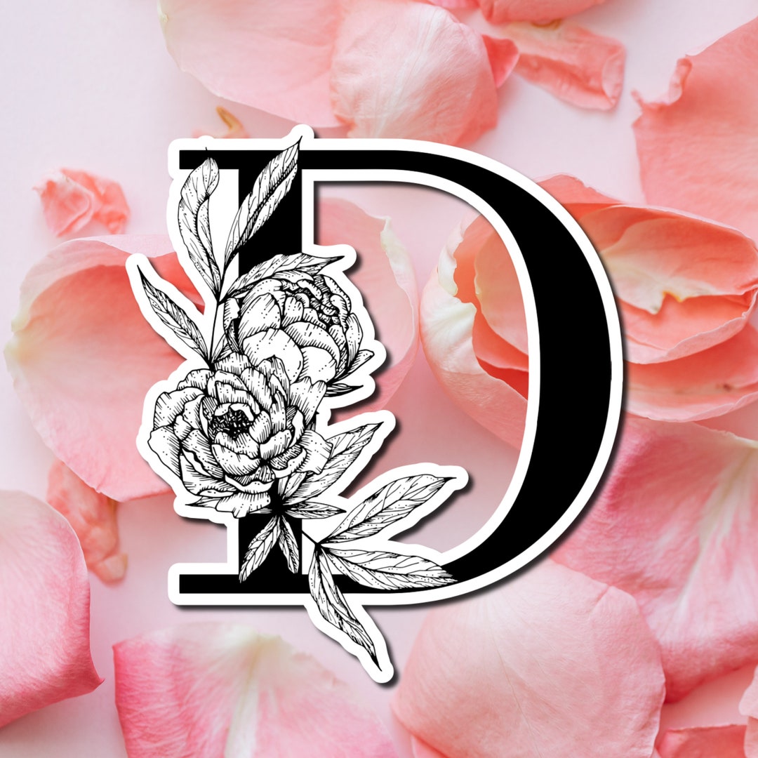 Letter D Flower Alphabet Initial Sticker, Waterproof Floral Stickers ...