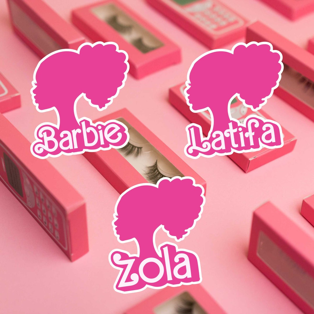 Barbi Pink Doll Personalized Custom Name Sticker, Afro Barbie Black ...