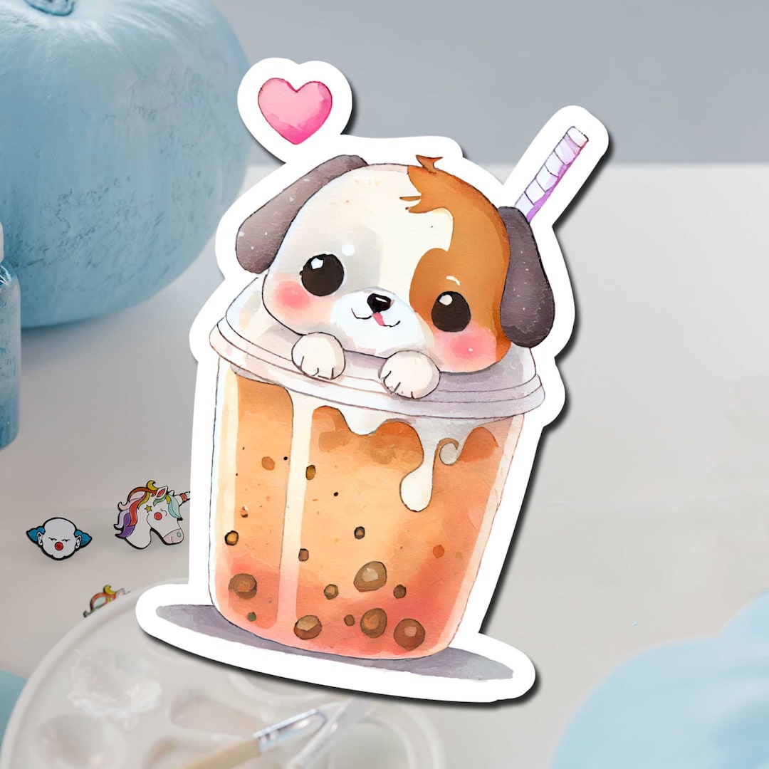 Boba Tea Sticker, Kawaii Boba Sticker, Cute Puppy Stickers, Waterproof ...