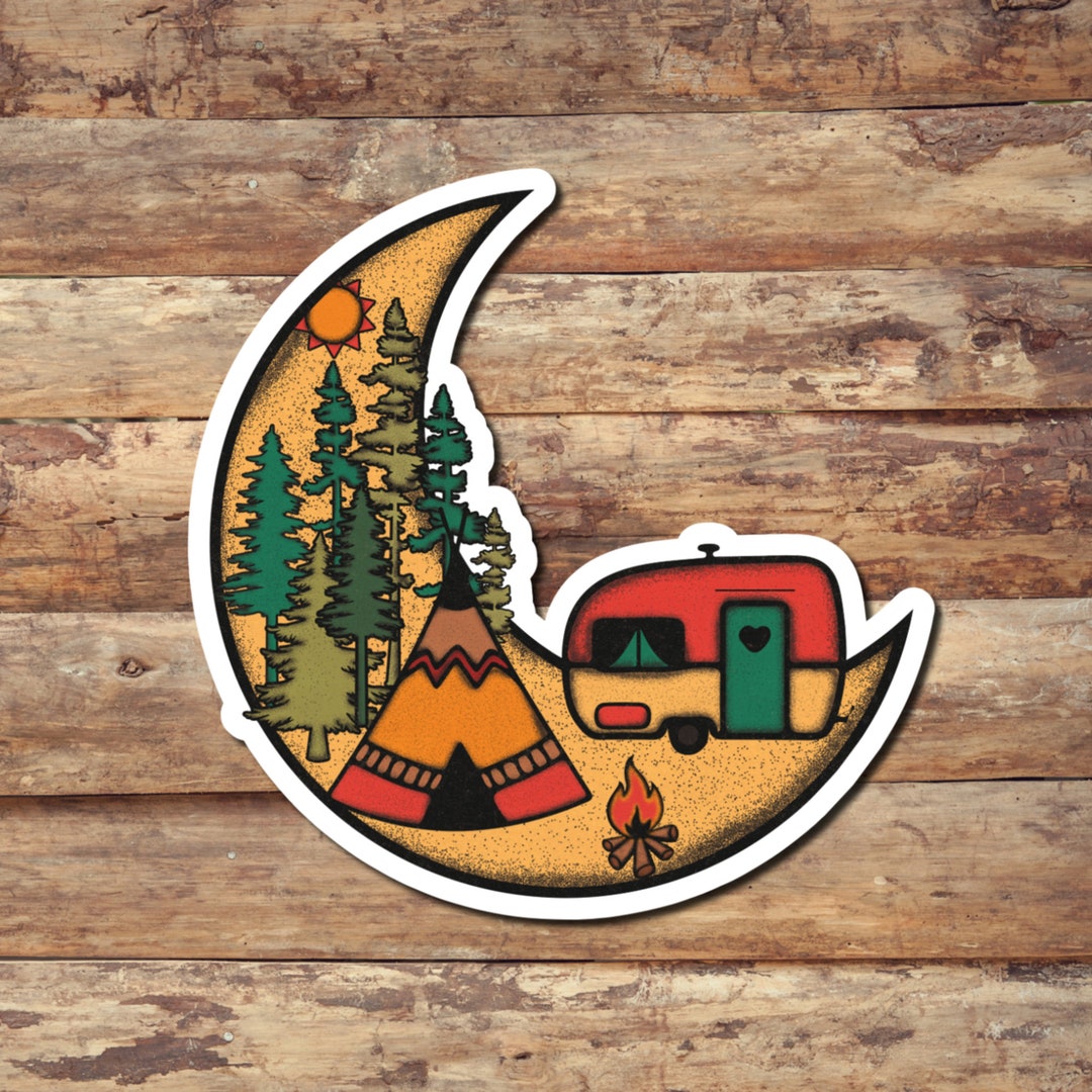 Vintage Camping Sticker, Tent Camping Sticker, Moon Outdoor Sticker ...