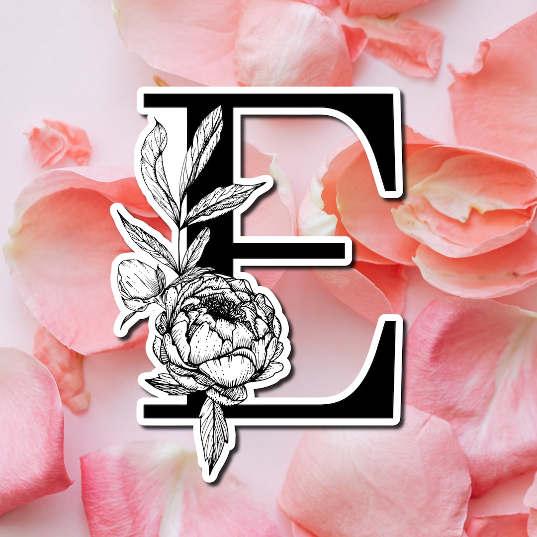 Letter E Cute Flower Initial Alphabet Sticker, Waterproof Vinyl Sticker ...