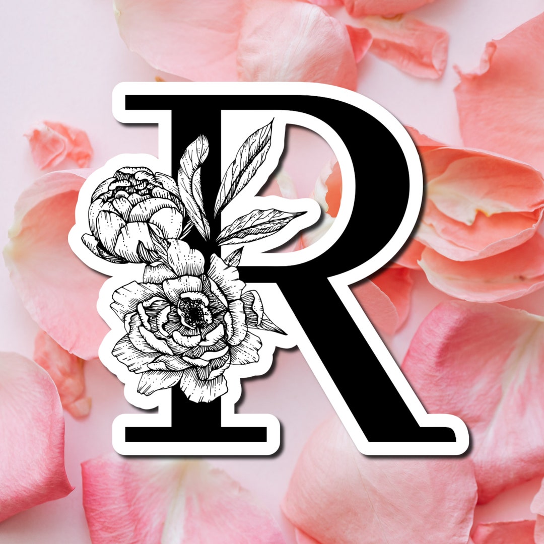 Letter R Sticker, Flower Initial Stickers, Waterproof Stickers for ...