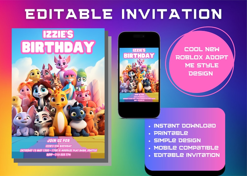Adopt Me Party Invitation, Robloxs Adopt Me Style Party Invitation ...