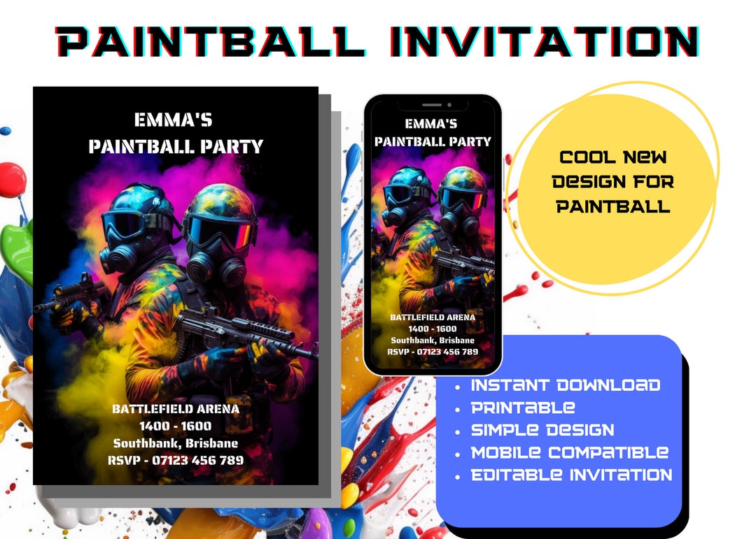 Paintballing Birthday Party, Paintball / Paintballing Invitation ...