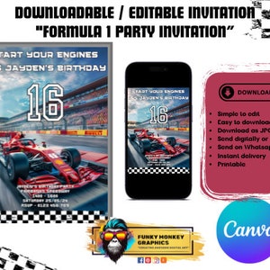 Formula 1 Party Invitation , F1 Party Invitation, Birthday Party ...
