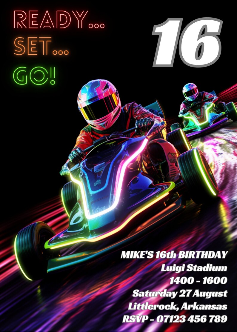 GOKARTING Birthday Party, Go Kart / Go-karting Invitation, Go Cart ...