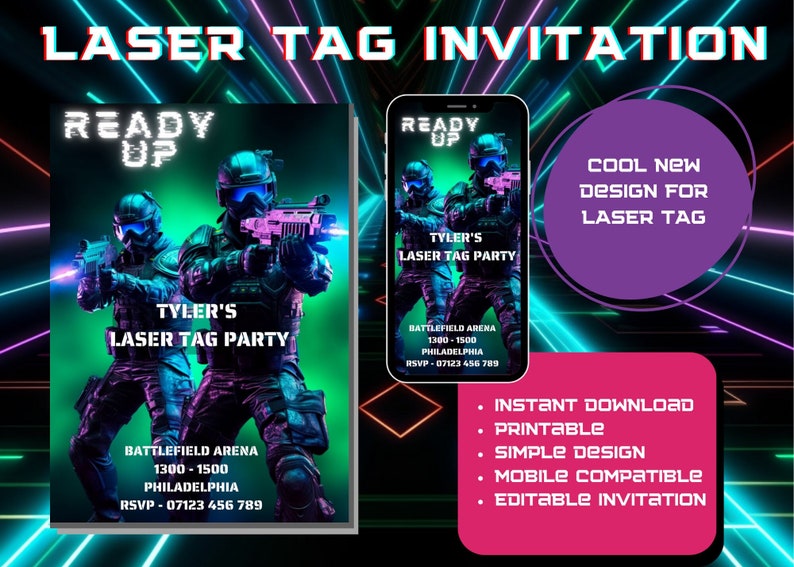 Laser Tag Birthday Party, Lazer / Laser Tag Invitation, Template ...