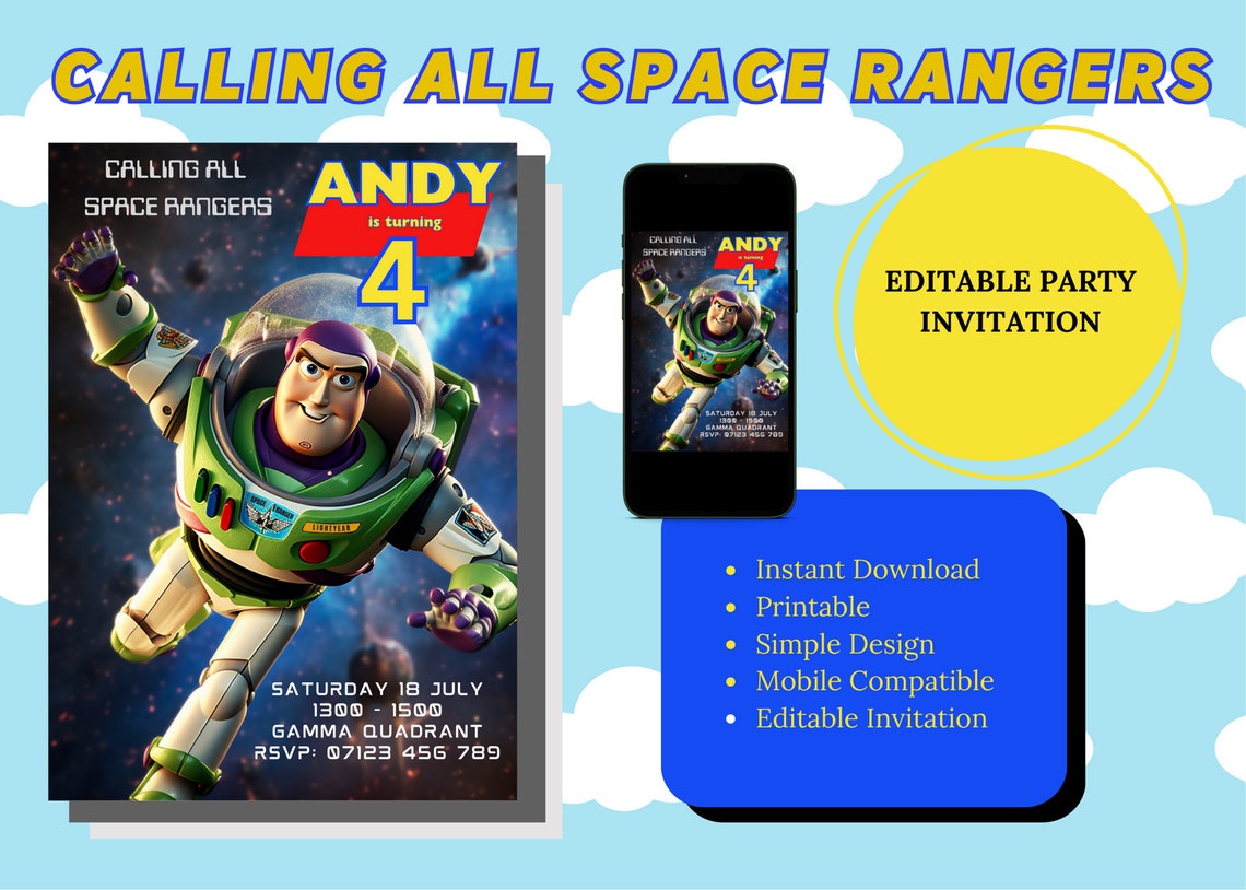 Buzz Lightyears Invitation , Buzz Invite, Toy Story Birthday Party ...