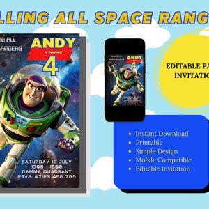 Buzz Lightyears Invitation , Buzz Invite, Toy Story Birthday Party ...