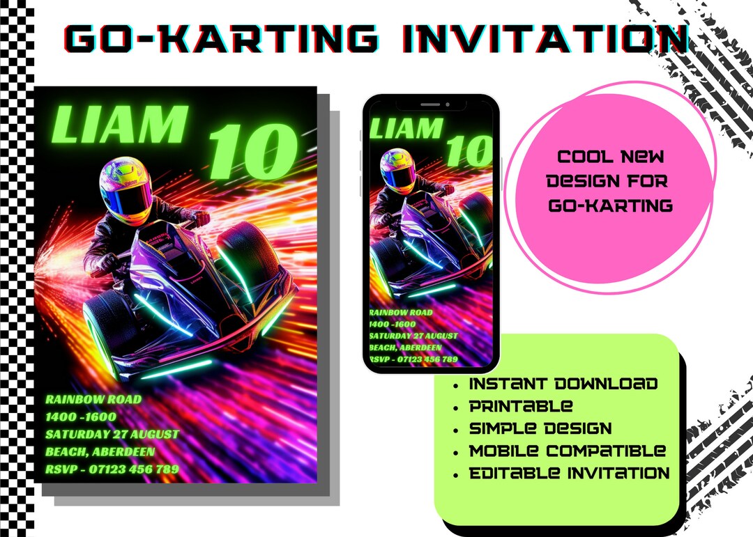 GOKARTING Birthday Party, Go Kart / Go-karting Invitation, Go Cart ...