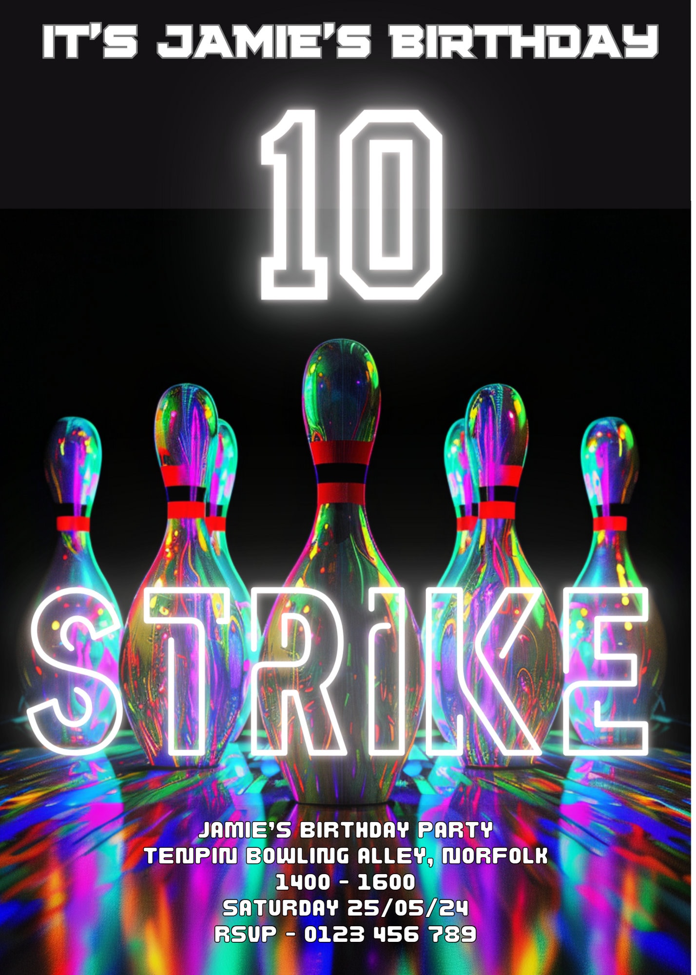 Tenpin Bowling Party Invitation , Bowling Party Invitation, Birthday ...