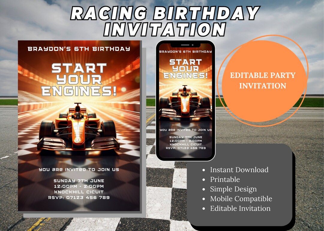 Formula 1 Party Invitation , F1 Party Invitation, Birthday Party ...