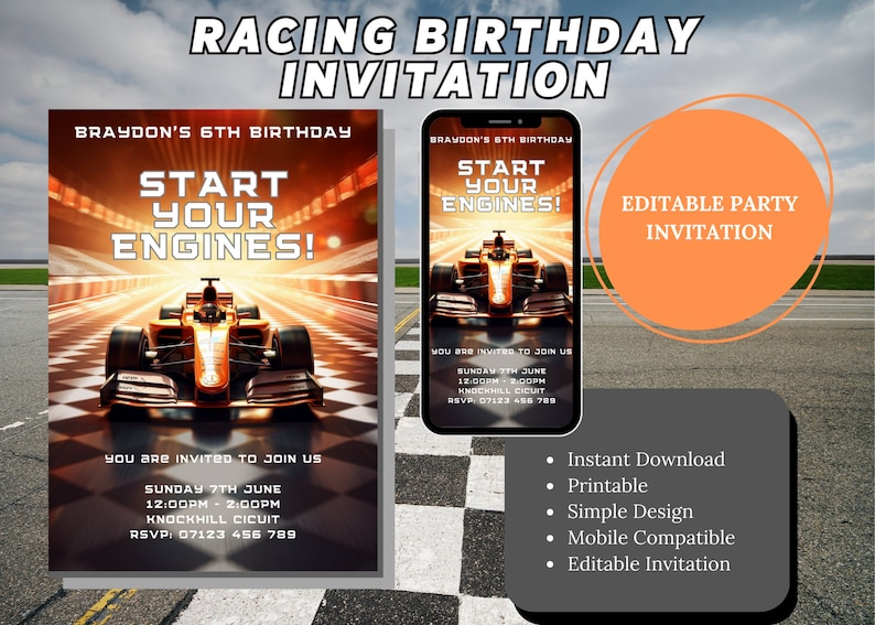 Formula 1 Party Invitation , F1 Party Invitation, Birthday Party ...