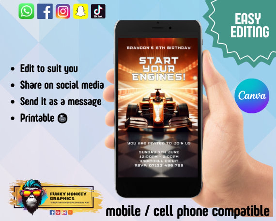 Formula 1 Party Invitation , F1 Party Invitation, Birthday Party ...