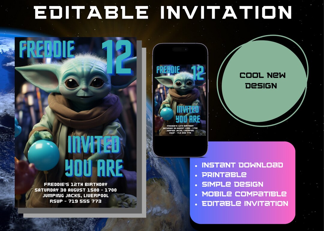 GROGU Party Invitation , Mando Invitation, Mandalorian Birthday Party ...