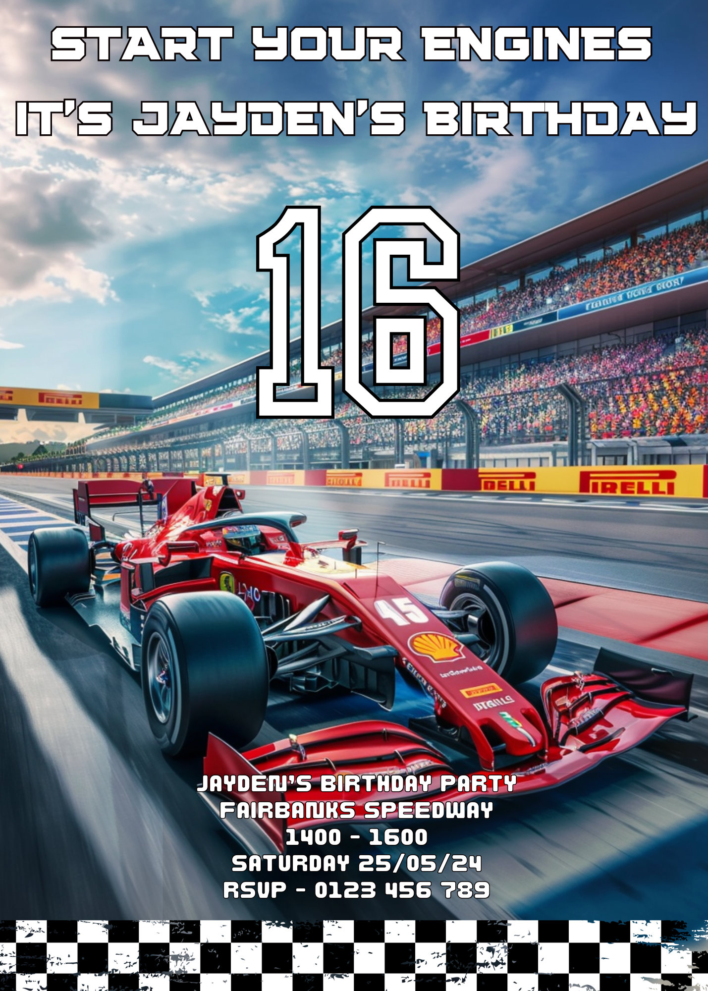 Formula 1 Party Invitation , F1 Party Invitation, Birthday Party ...