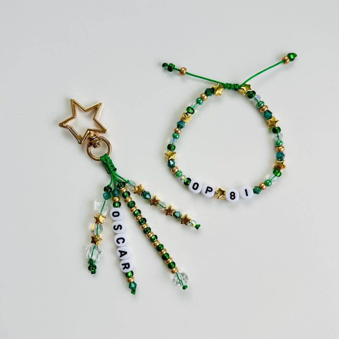 Oscar Piastri F1 Beaded Keychain Bracelet Set: Green Gold Australian ...