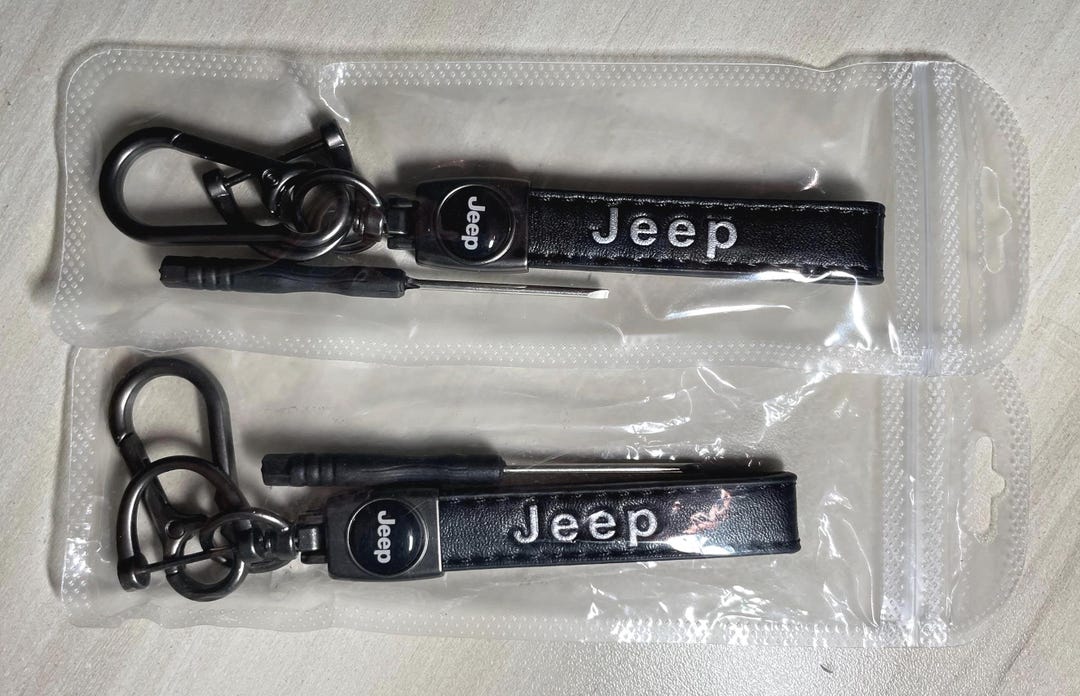 Genuine Leather Car Keychain Set for JEEP Key Ring Lanyard Accessories ...