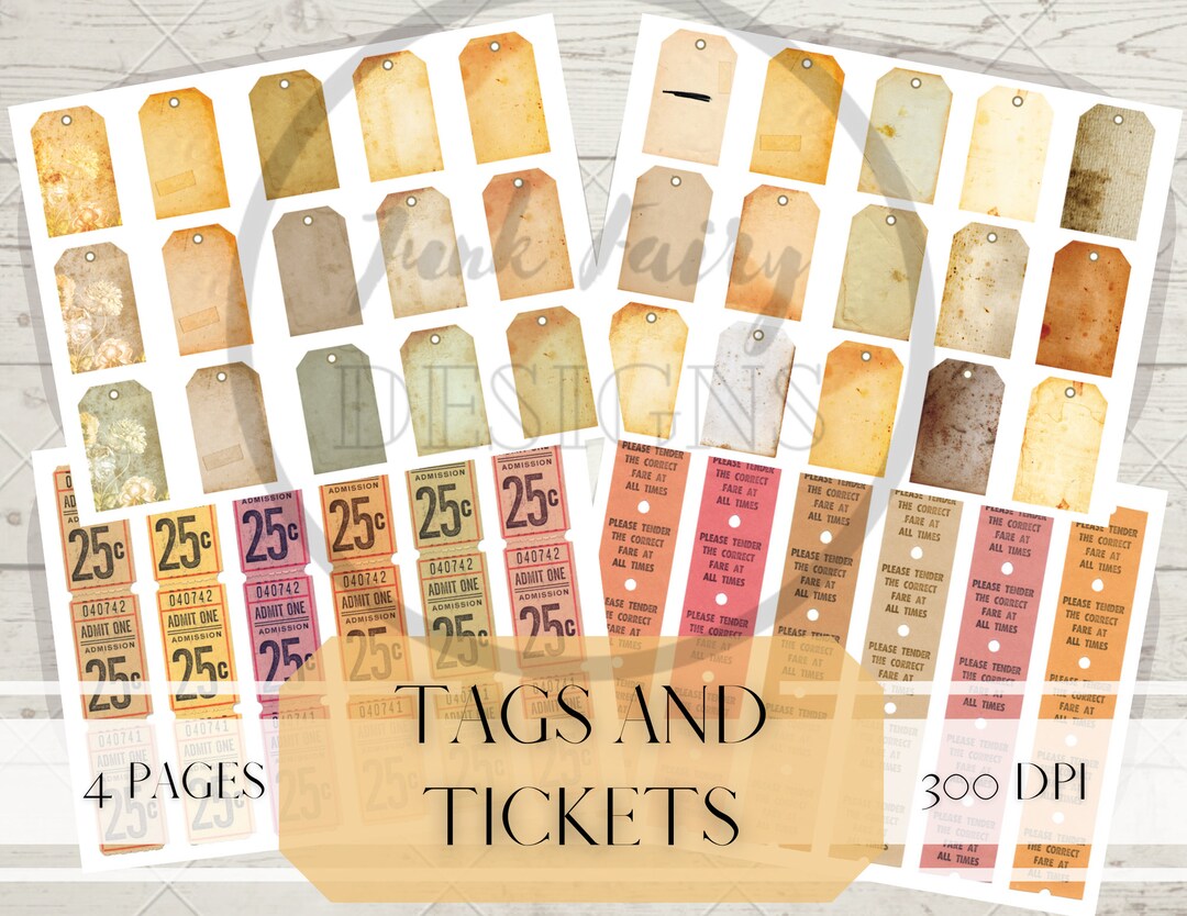 Junk Journal Ephemera: Printable Tags and Tickets (digital Product) - Etsy