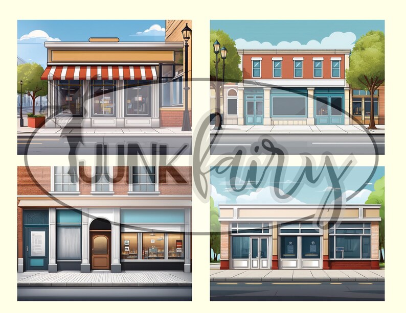 Empty Storefront Backgrounds – 20 Printable Journal & Scrapbook Pages ...
