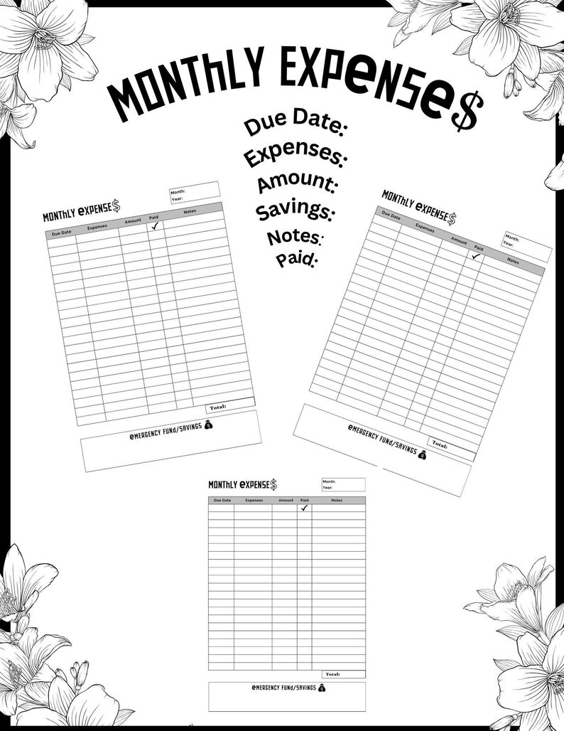 Printable Monthly Expense Chart, Monthly Budget, Monthly Tracker ...