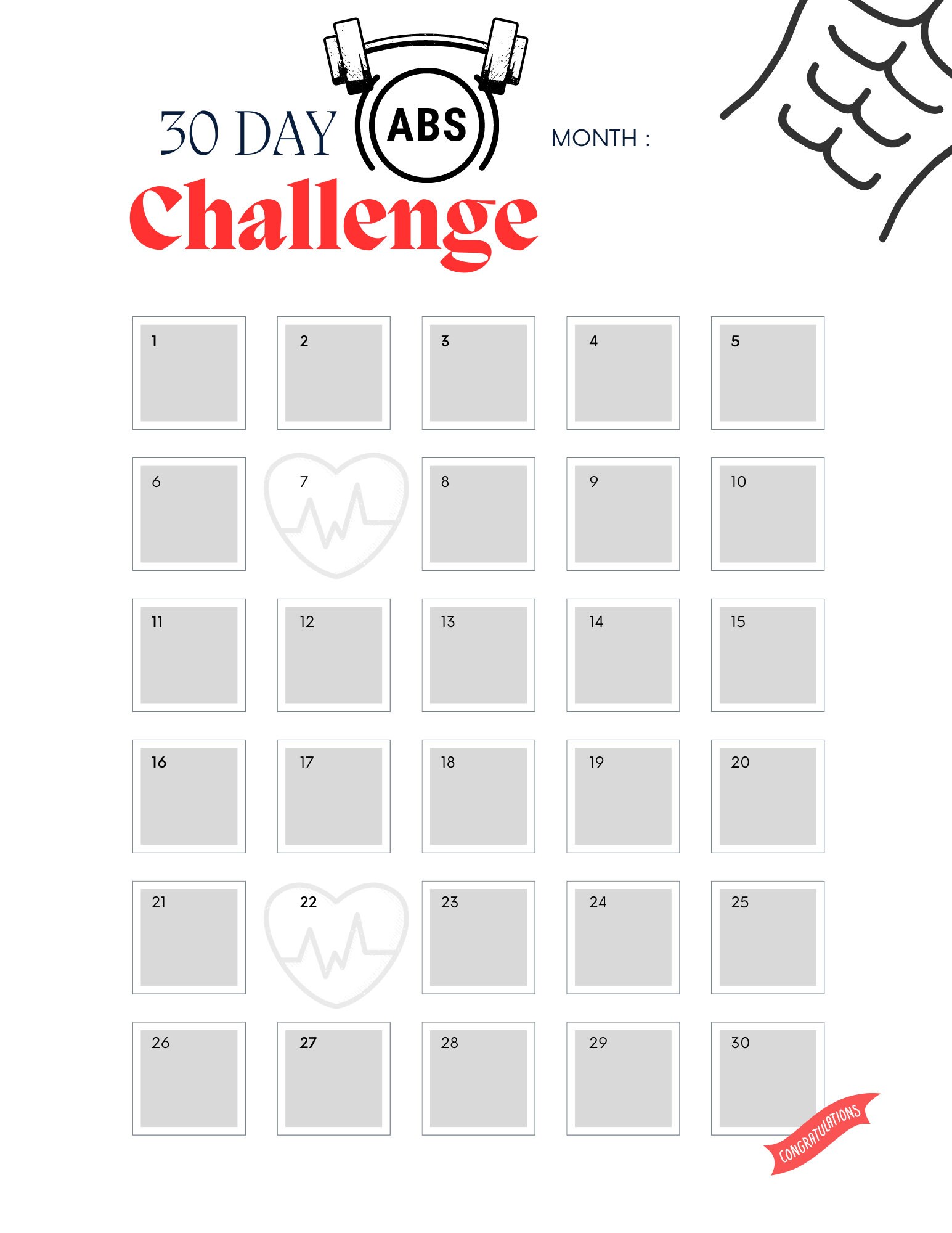 30 Day ABS Challenge, 30 Day Workout Challenge, Digital Fitness Guide ...