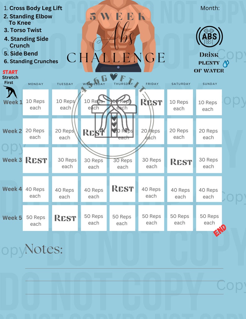 Standing Ab's Challenge Printout | 30 Day Challenge | Fitness | Weight ...