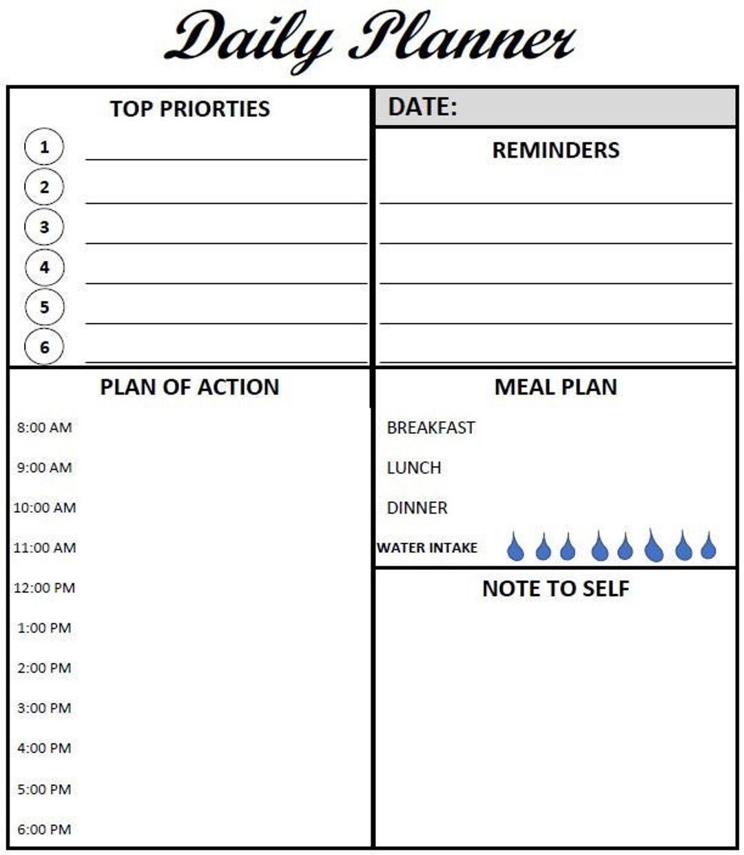 Daily Planner Printable, Print at Home Daily Planner, Today's Plan ...
