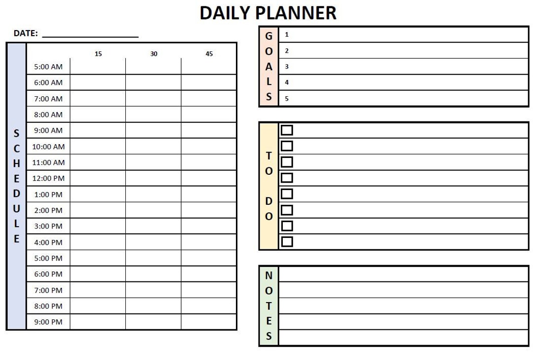 Printable Color Daily Block Schedule With to Do List & Notes, Editable ...