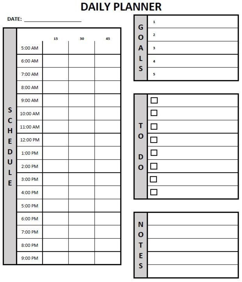 Printable Daily Block Schedule With to Do List & Notes, Editable ...