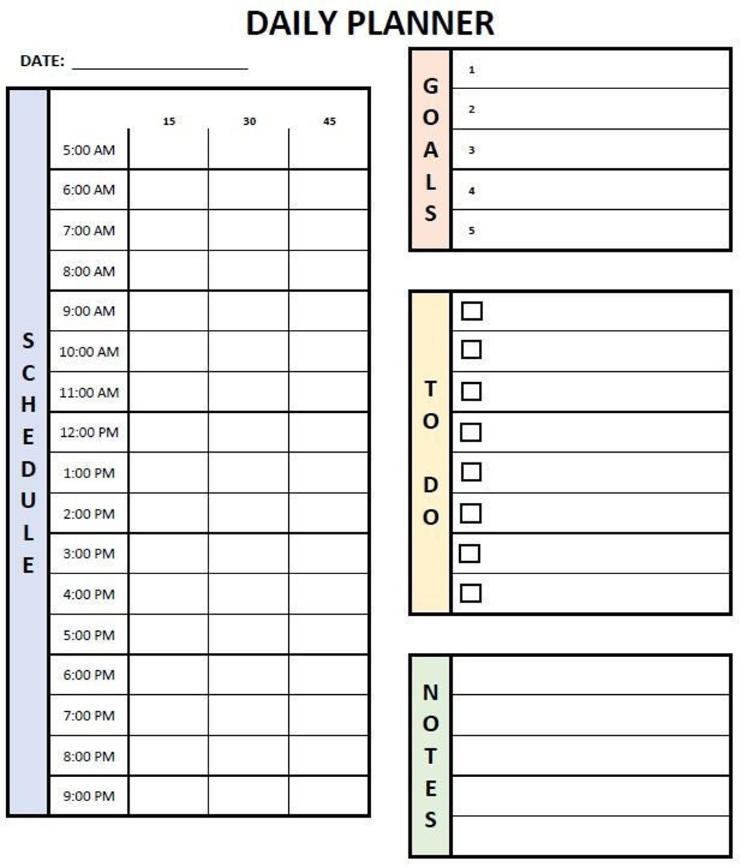 Printable Color Daily Block Schedule With to Do List & Notes, Editable ...