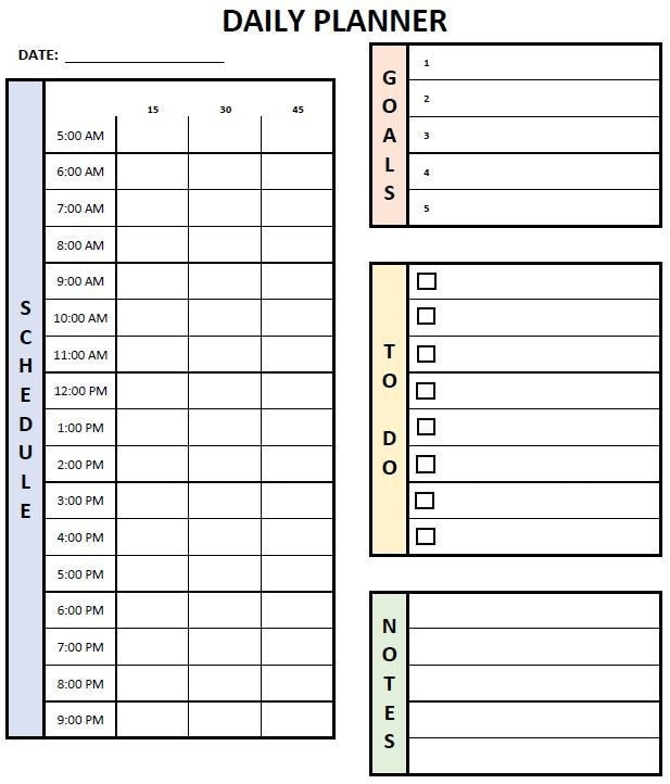 Printable Color Daily Block Schedule With to Do List & Notes, Editable ...