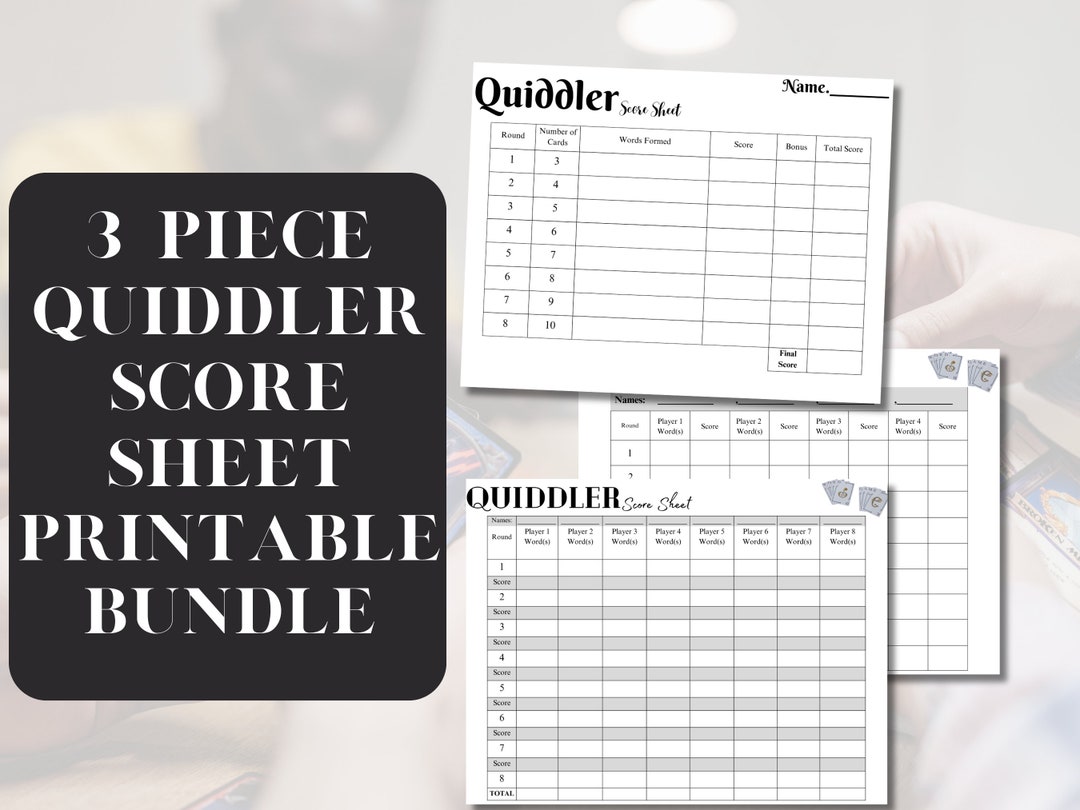 Quiddler Score Sheet Digital Download Bundle | Word Game Tracker ...