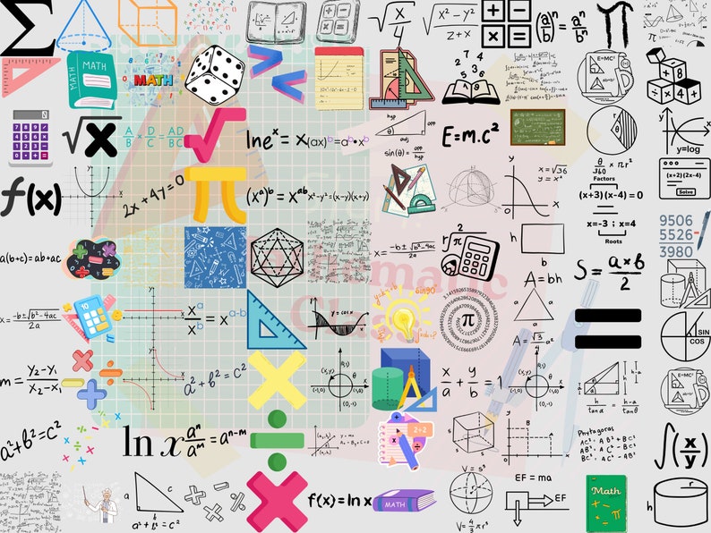 138 Bundle Algebra SVG Icons Math Equations Teaching PNG Digital ...