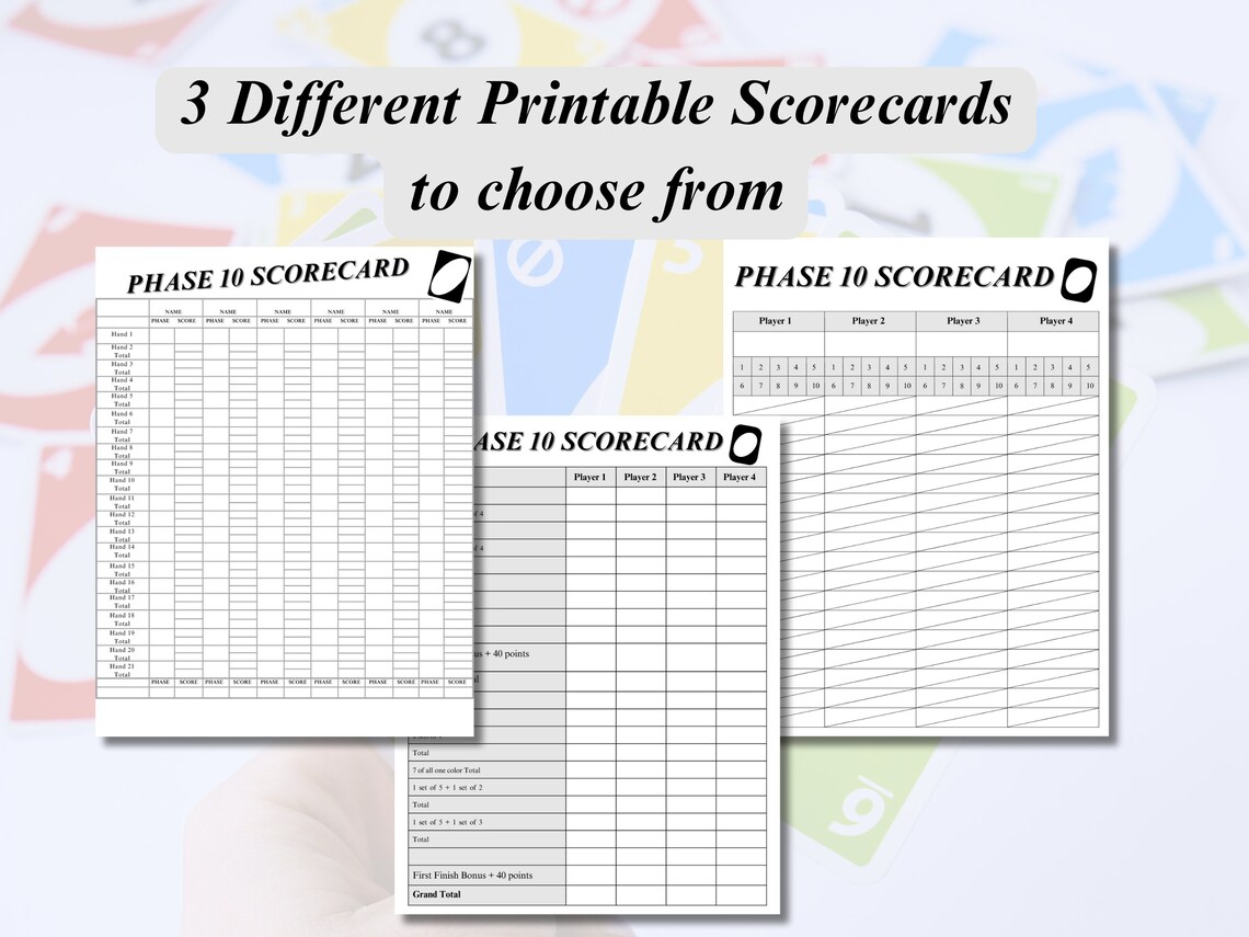 Phase 10 Score Sheet Digital Download Bundle | Phase 10 Tracker Card ...