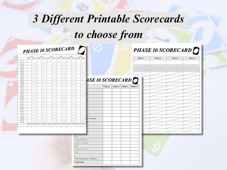 Phase 10 Score Sheet Digital Download Bundle | Phase 10 Tracker Card ...