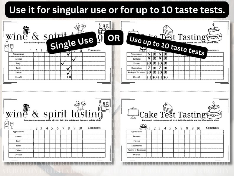 Taste Test Score Card Digital Download Bundle | Cake Wine Chili Testing ...