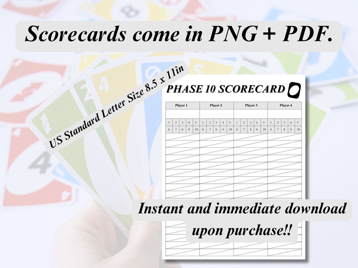 Phase 10 Score Sheet Digital Download Bundle | Phase 10 Tracker Card ...