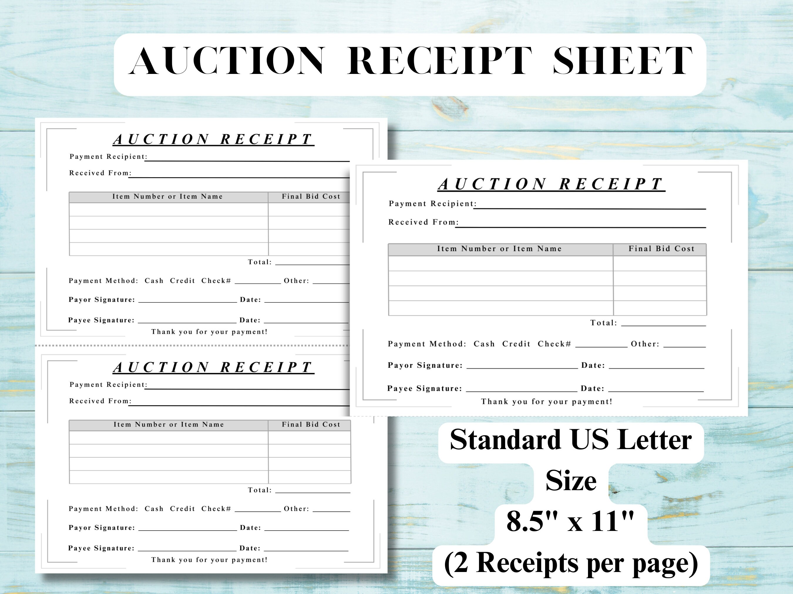 Silent Auction Printable Sheet | Auction Bid Card Bundle | Auction Item ...